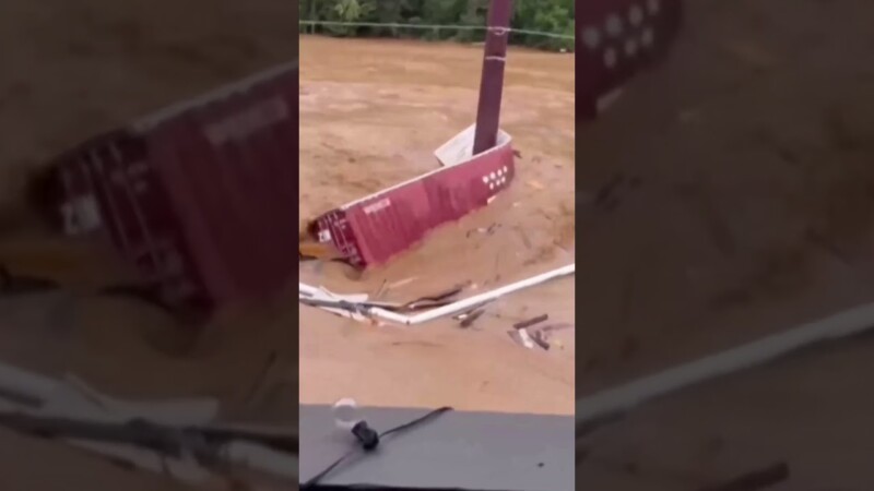 Shipping container MANGLED by hurricane flooding